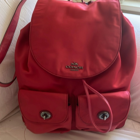 Coach | Bags | Coach Red Nylon Backpack Medium Size | Poshmark
